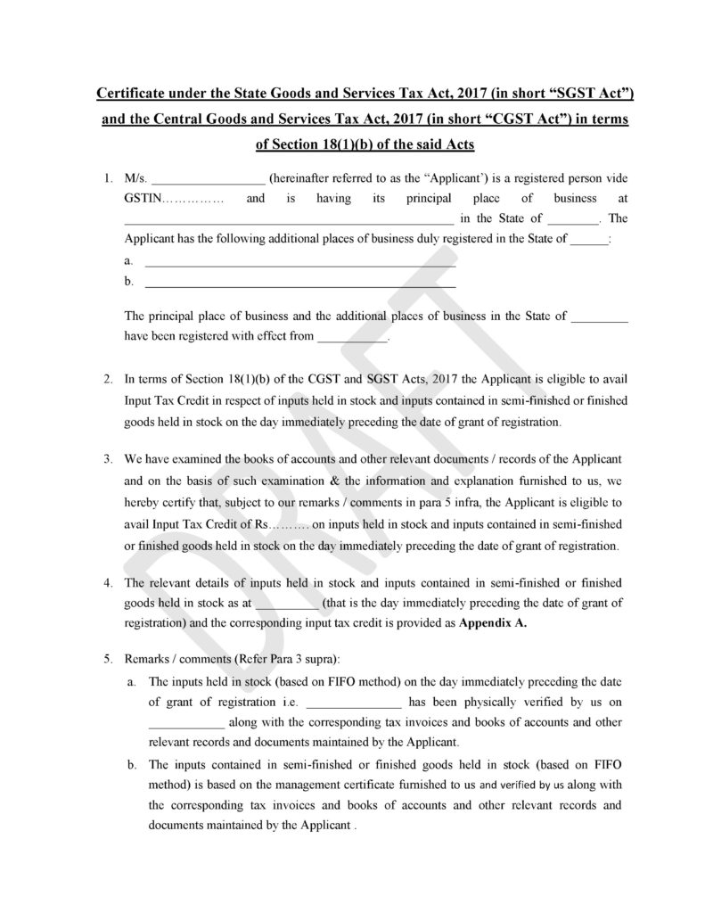 Draft GST certificates - Taxcharcha