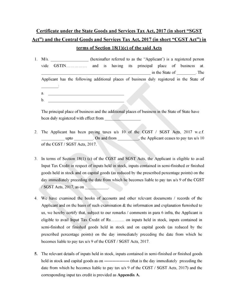 Draft GST certificates - Taxcharcha