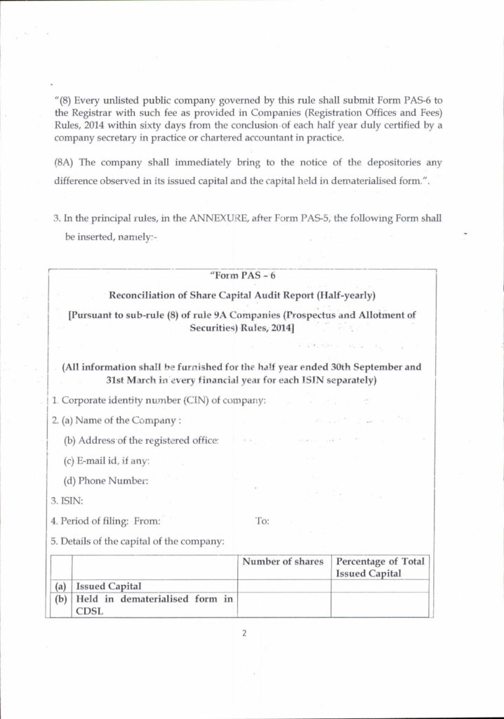 Form PAS-6 – Reconciliation of Share Capital Audit Report - Taxcharcha