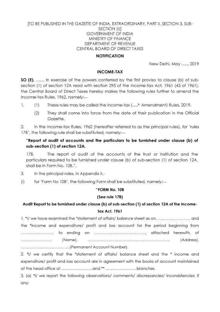 CBDT releases draft new Form 10B and Rule 17B - Taxcharcha